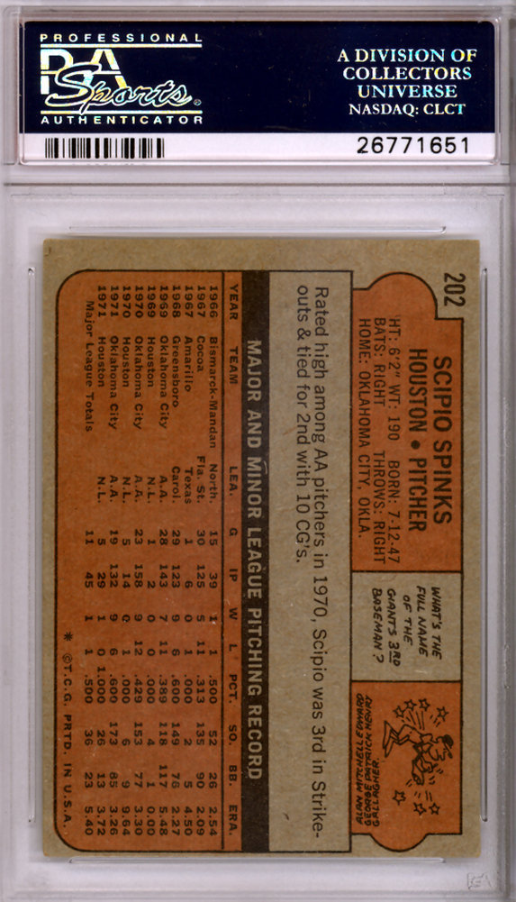 Scipio Spinks Autographed Signed 1972 Topps Card #202 Houston Astros ...