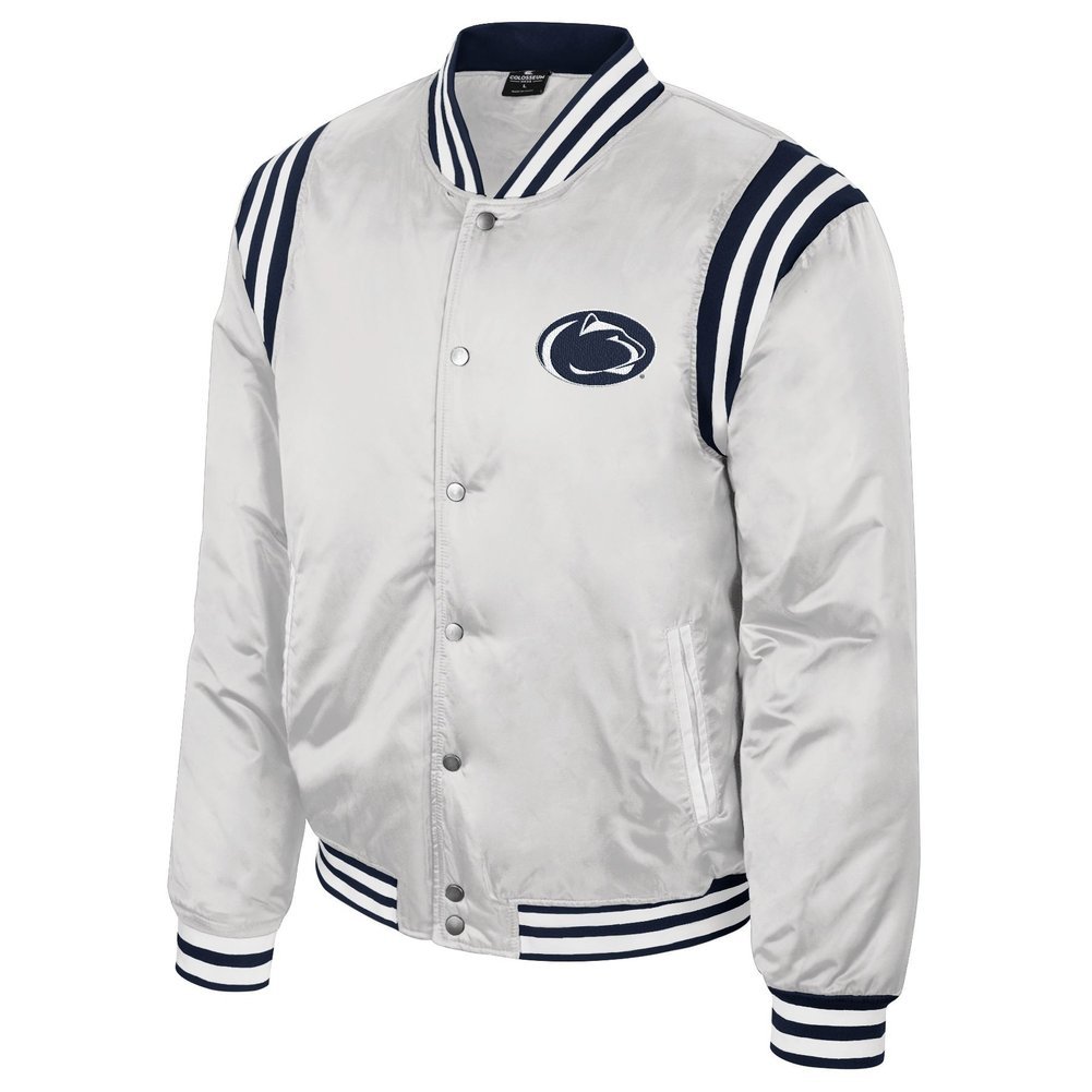 Penn State Mens White Full Snap Satin Game Day Jacket Nittany Lions (PSU)