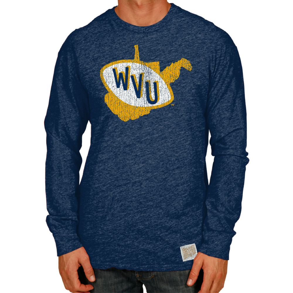 WVU West Virginia Mountaineers Retro TriBlend Long Sleeve Tshirt Navy WVU West Virginia Mountaineers Retro TriBlend Long Sleeve Tshirt Navy