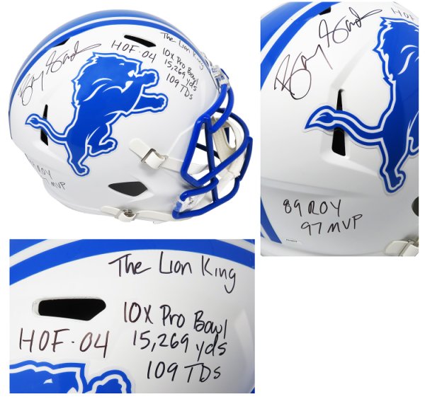 Barry Sanders Autographed Signed Detroit Lions Flat White Matte Riddell ...