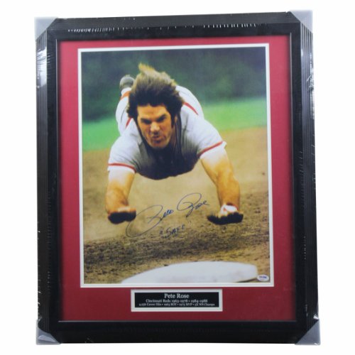 Pete Rose Autographed Signed Cincinnati Reds Framed Sliding into Base ...