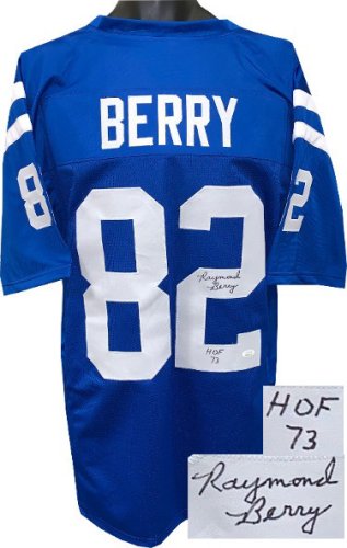 Raymond Berry Autographed Signed Blue TB Custom Stitched Pro Style ...