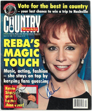 Reba McEntire & Kevin Sharp dual Autographed Signed Country Weekly Full ...