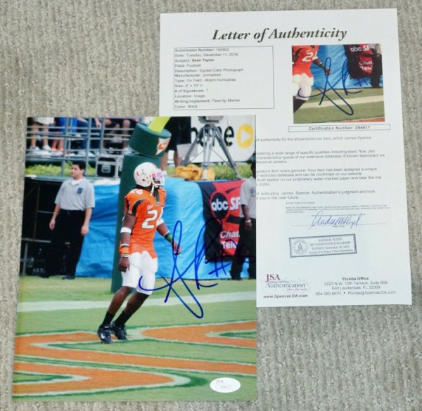 Sean Taylor Autographed Memorabilia | Signed Photo, Jersey ...