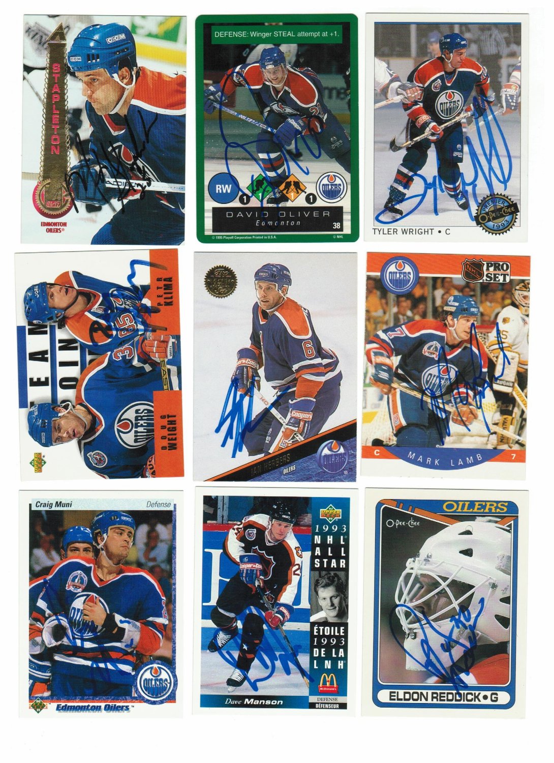 Edmonton Oilers Lot of 9 Autographed Signed Cards. You will receive all ...