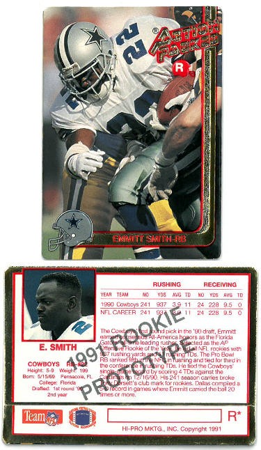 Emmitt Smith 1991 Action Packed Rookie Prototype Card (RC) (Dallas Cowboys)