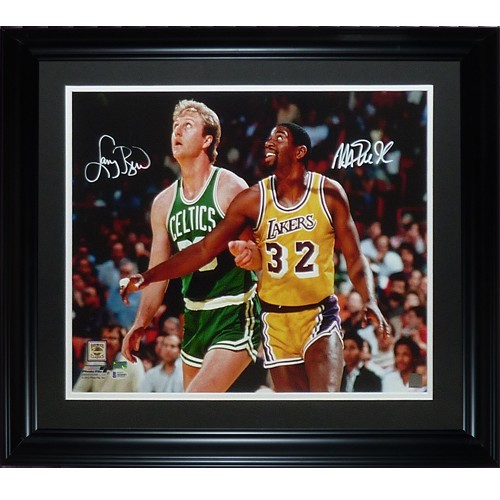 Larry Bird and Magic Johnson Dual Autographed Signed Deluxe Framed 16X20 Photo - Beckett Witness