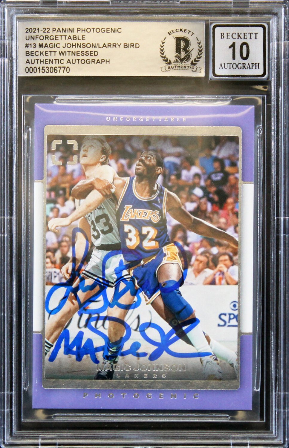Magic Johnson Autographed Signed & Larry Bird 2021 Panini Pu #13 Card ...