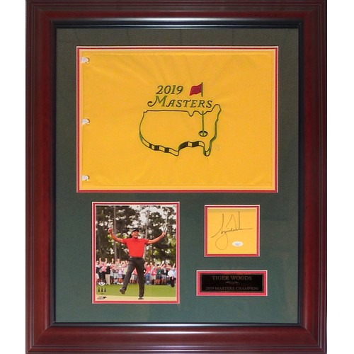 Tiger Woods Autographed Signed 2019 Masters Champion Deluxe Framed Flag ...