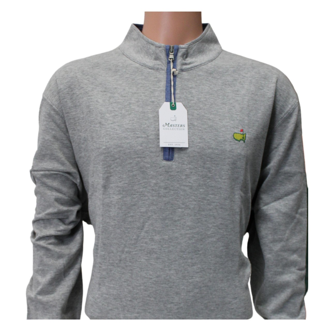 Masters Light Grey Cotton 1/4 Zip Pullover with Heather Blue Trim