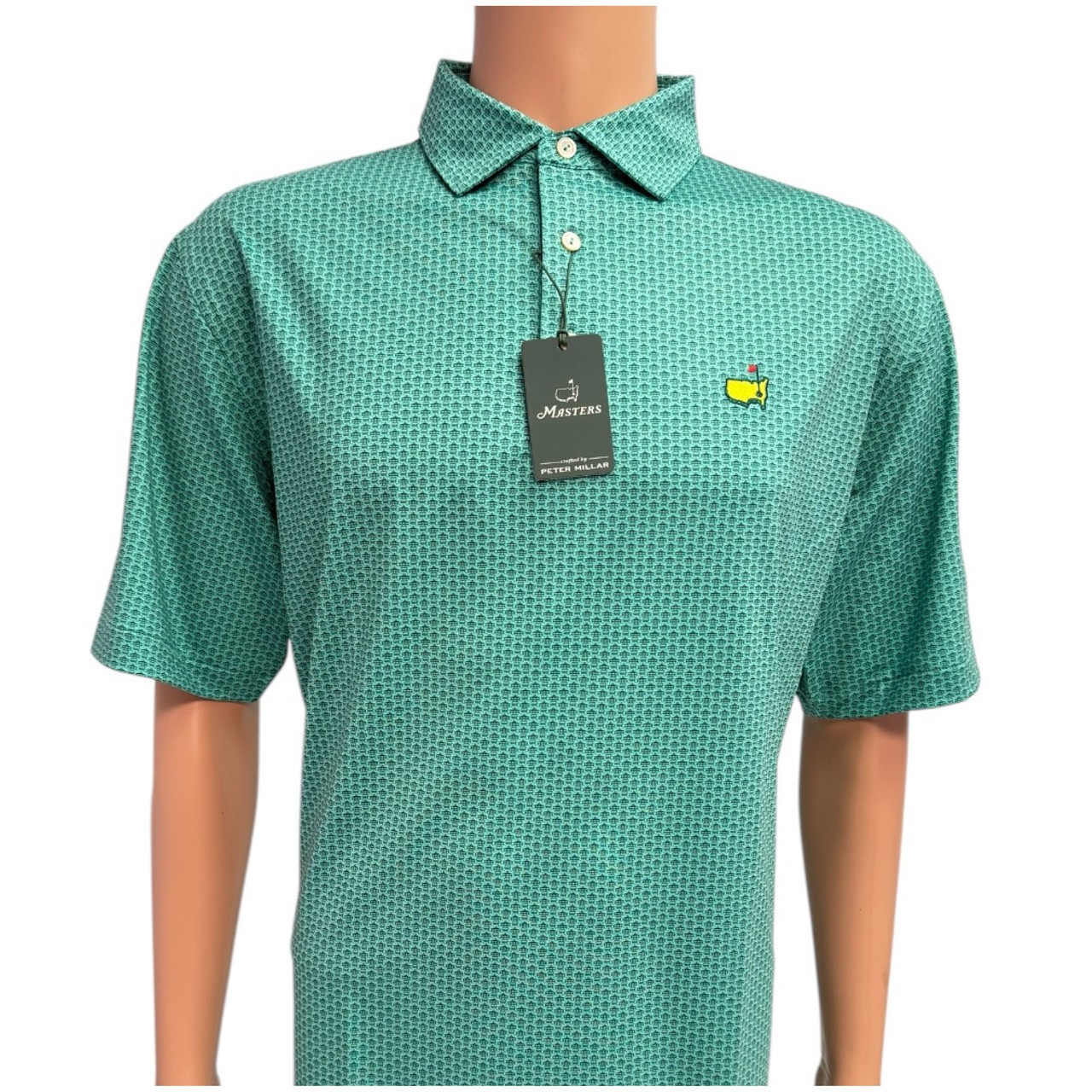 Masters Peter Millar Light Green Performance Tech Polo with Clubhouse Icons