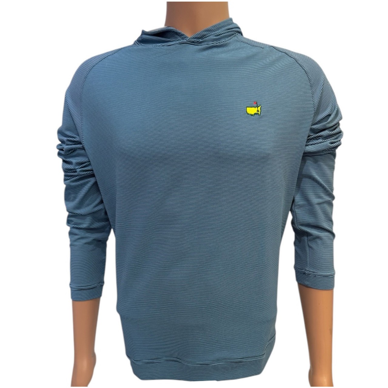 Masters Peter Millar Performance Tech Carolina and Navy Micro Stripe Hoodie