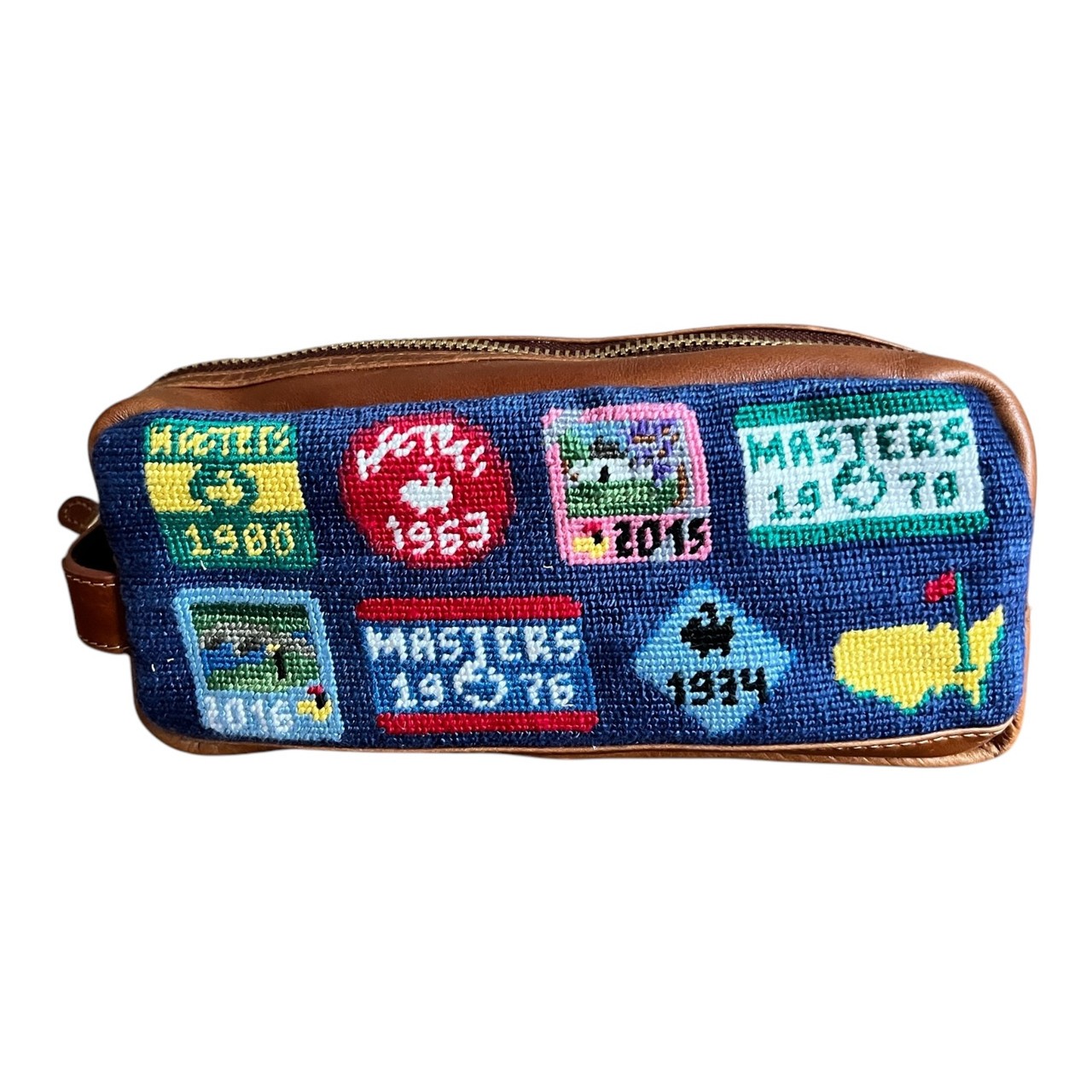 Masters Smathers & Branson Needlepoint and Leather Dopp Travel Kit Navy ...