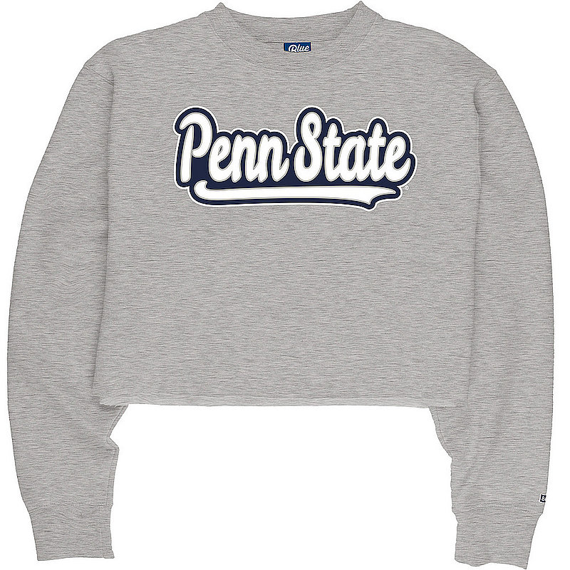 Penn State Heather Grey Baseball Script Raw Edge Crop Crew Nittany ...