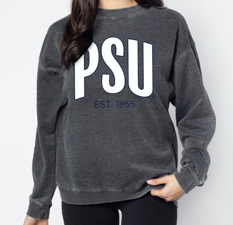 Penn State PSU block Women's Super Soft Acid Wash Campus Crew Charcoal ...
