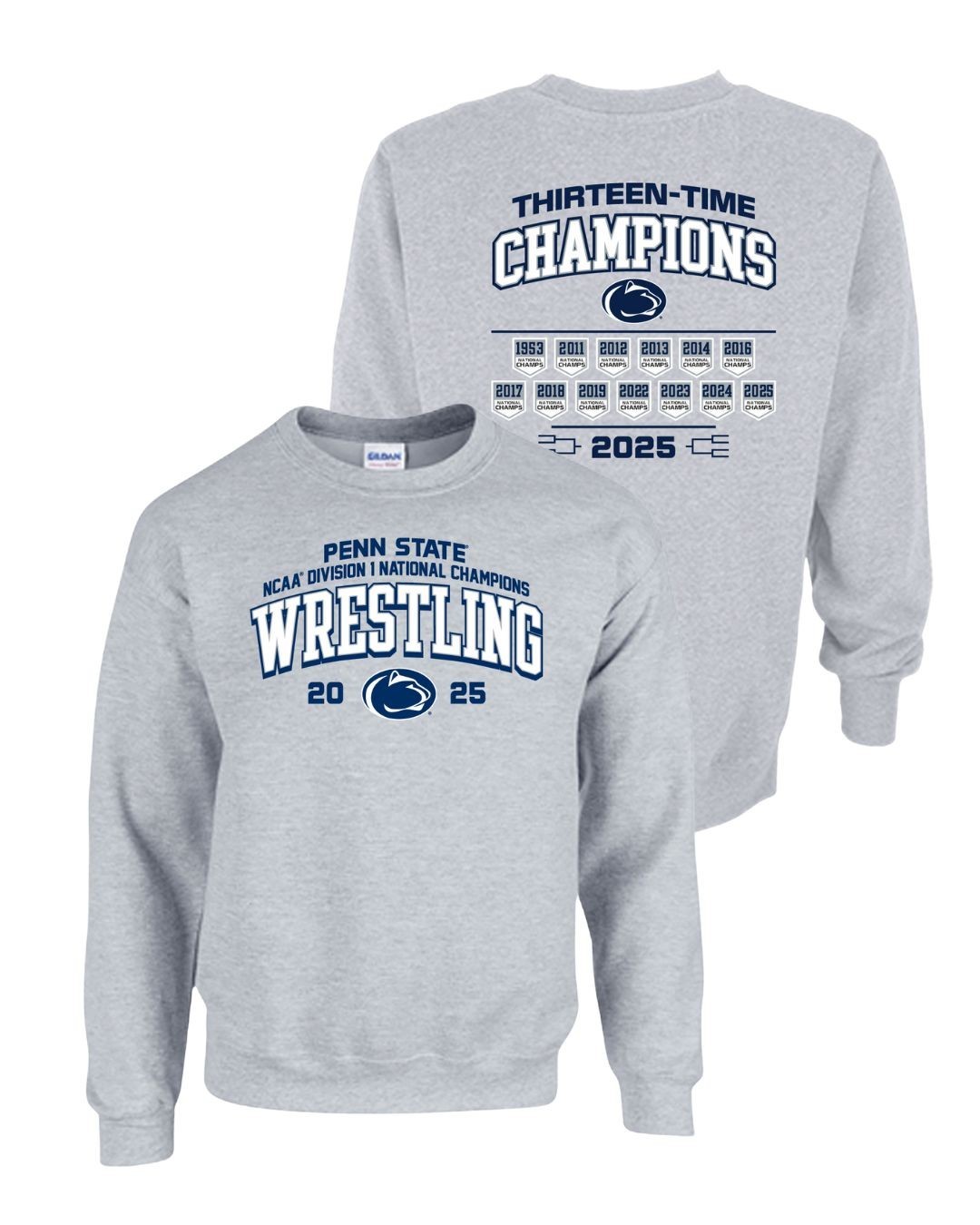 Penn State 2025 13X Wrestling National Champs Double Sided Crewneck ...
