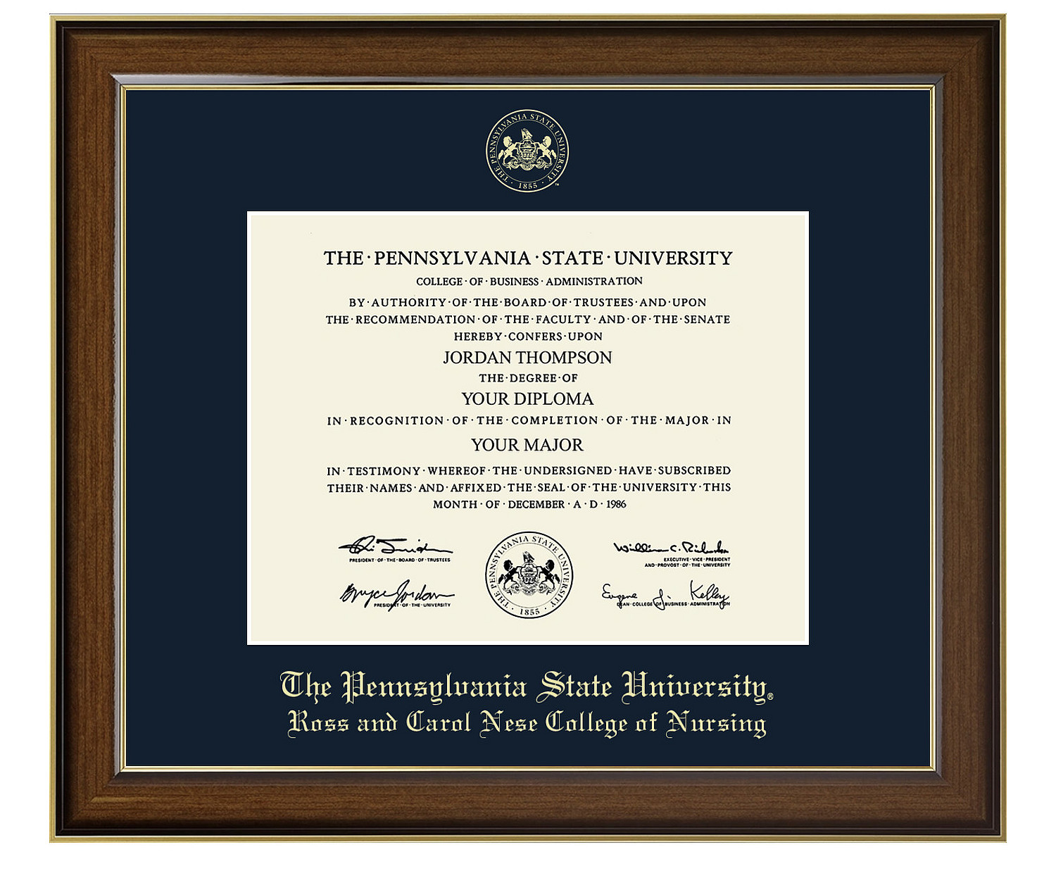 Penn State Ross and Carol Nese College of Nursing Gold Embossed Diploma ...