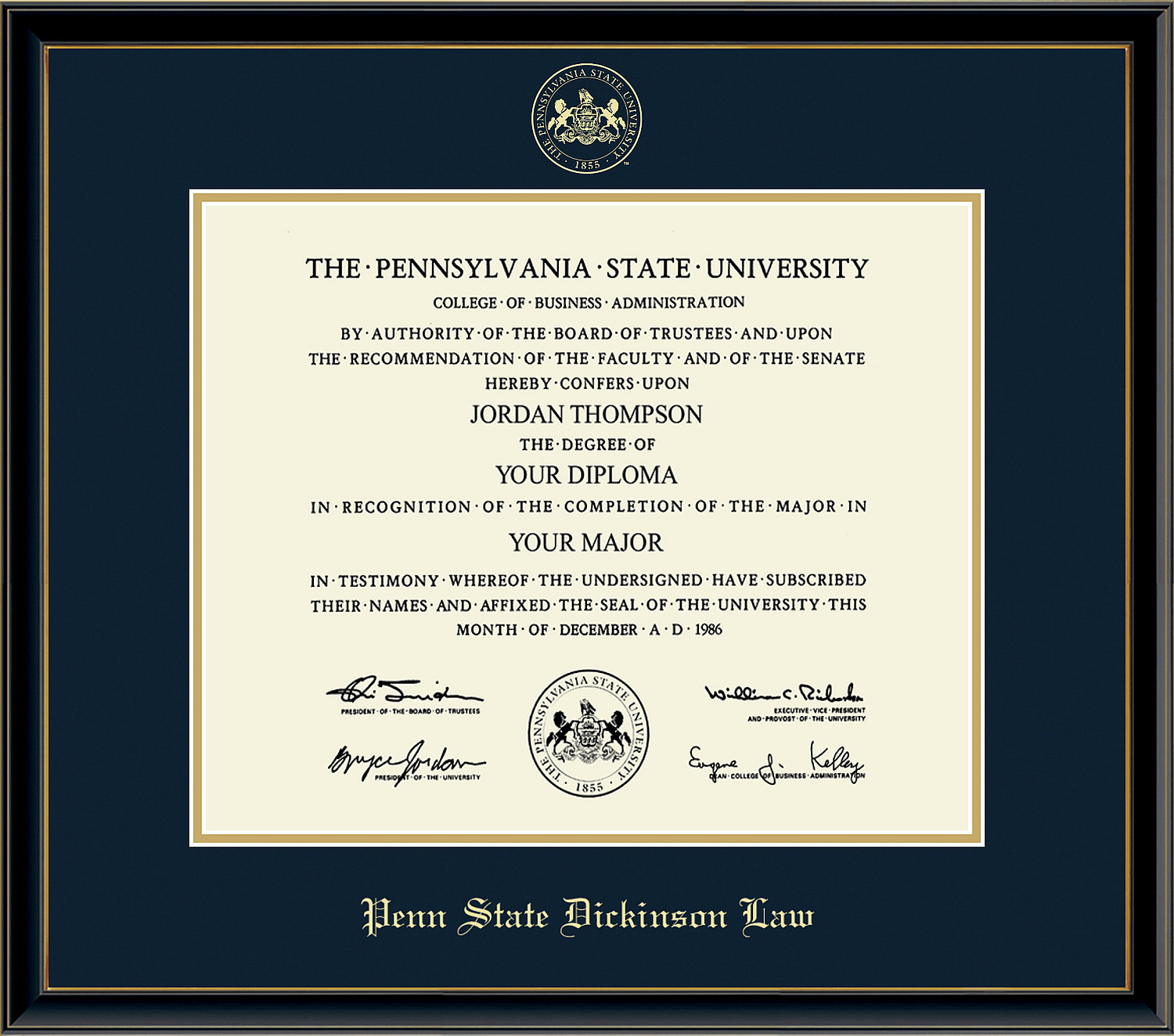 Penn State University Dickinson Law Gold Embossed Diploma Frame Nittany ...